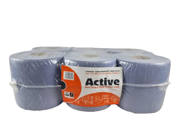 Blue Active Centerfeed 166mm x 300 Sheets Embossed 2 Ply (1x6 ...