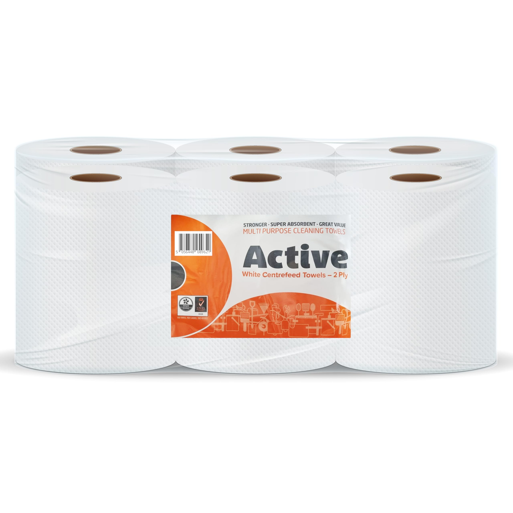 White Active Centrefeed 166mm x 300 Sheets Embossed 2 Ply (1x6 ...